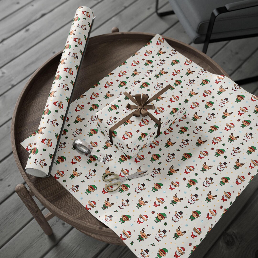 Cute Santa and Reindeer Pattern Wrapping Paper, Christmas Labubu ...
