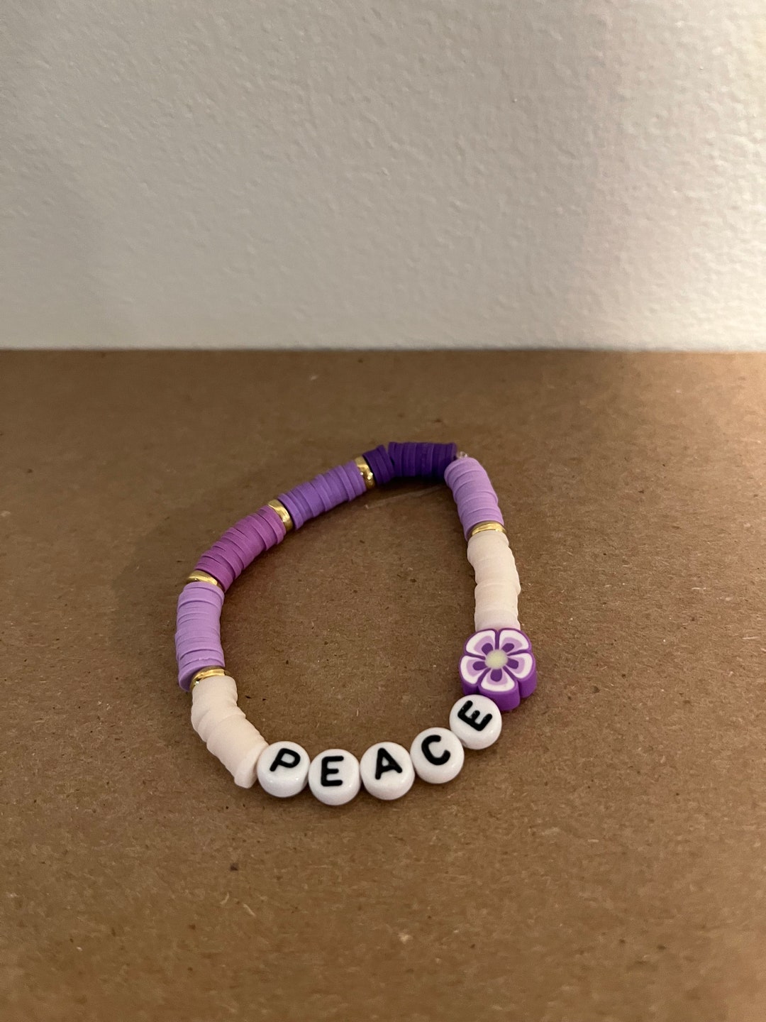 Flower Peace Charm Clay Beaded Bracelet - Etsy
