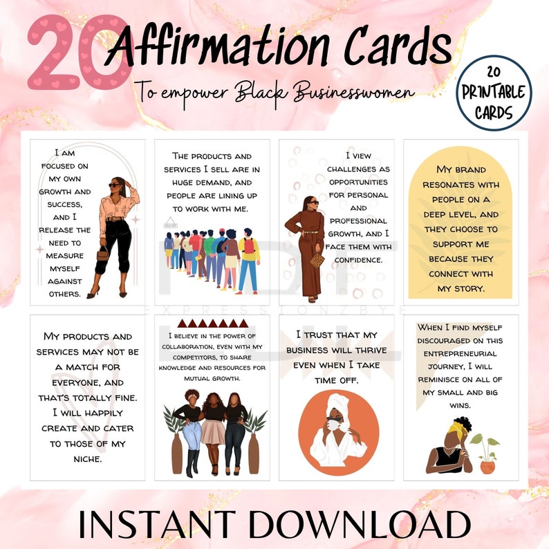 Black Women Positive Affirmation Cards, Entrepreneur Affirmations, Boss ...