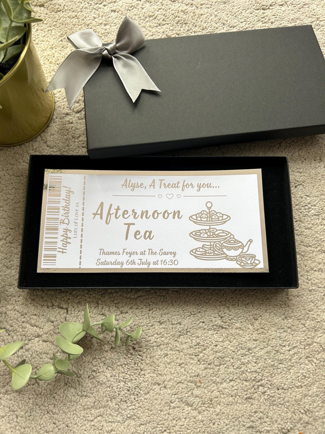Personalized Afternoon Tea Foil Keepsake Voucher, Special Occasion Gift ...