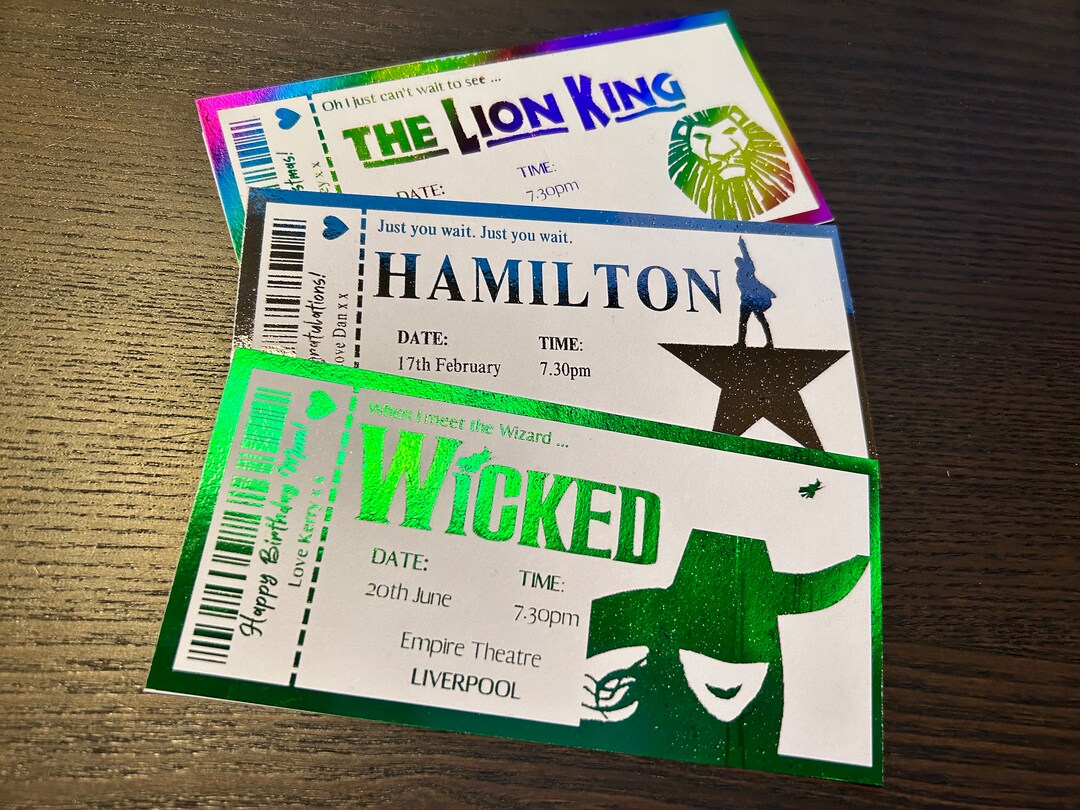 Theatre Ticket Present, Personalised Foiled Musical Keepsake, Custom ...