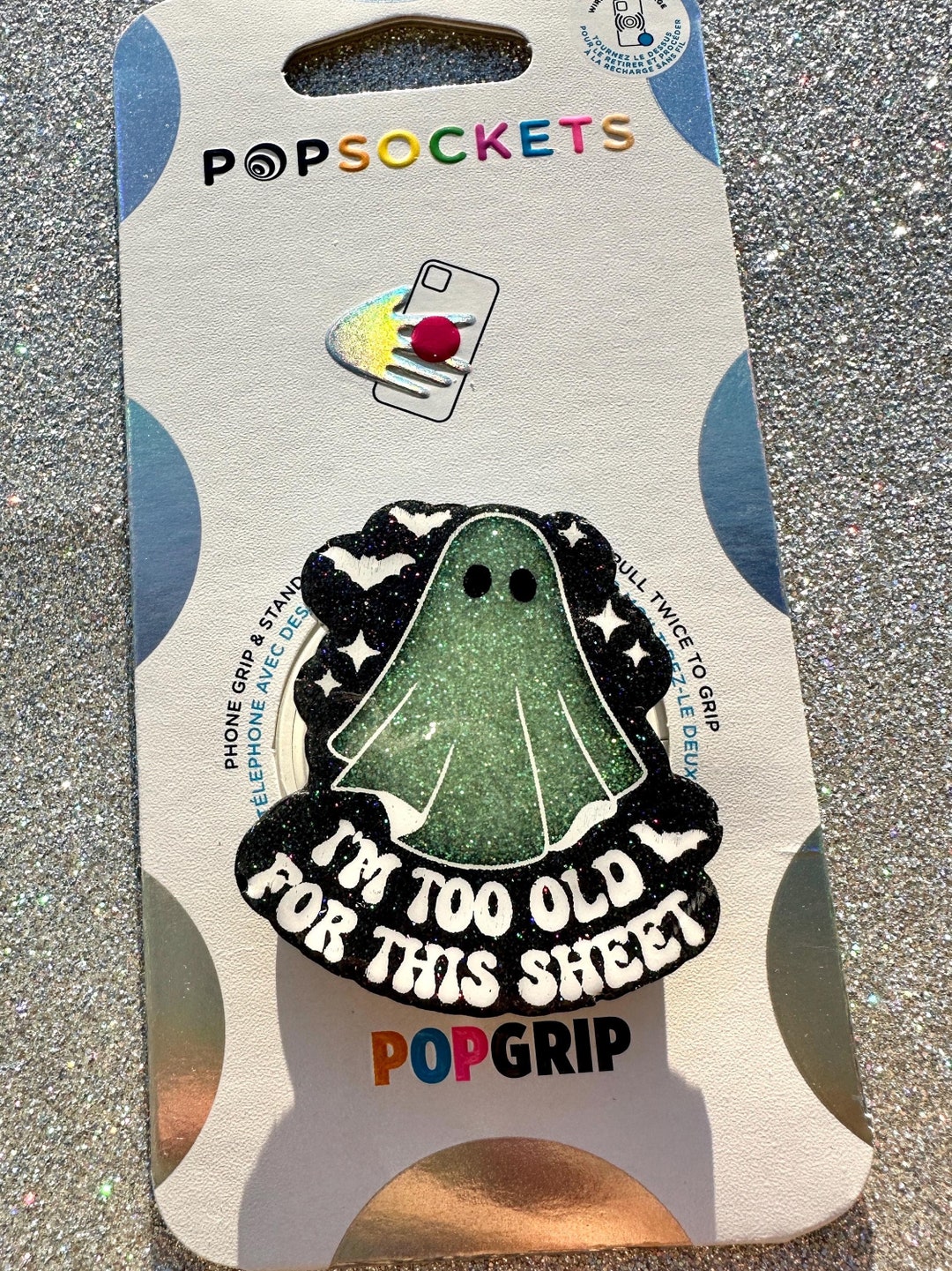 Funny Glow in the Dark Ghost Grip for Phone Badgereel or Kindle Glitter ...