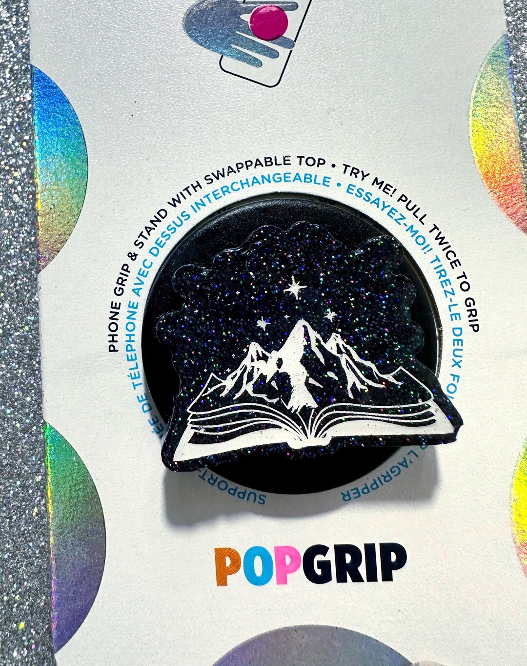 Book W/ Mountains Grip for Kindle or Phone Glitter Star Sky Resin Cute ...