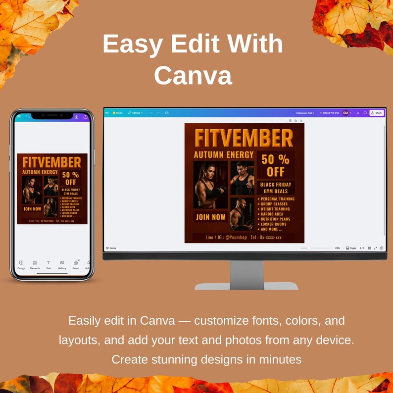 November Gym Flyer, Personal Trainer Template, Autumn Fitness Promo ...
