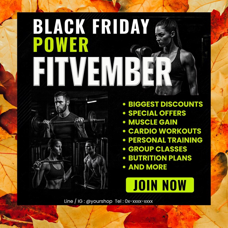 November Gym Flyer, Personal Trainer Template, Black Friday Fitness ...
