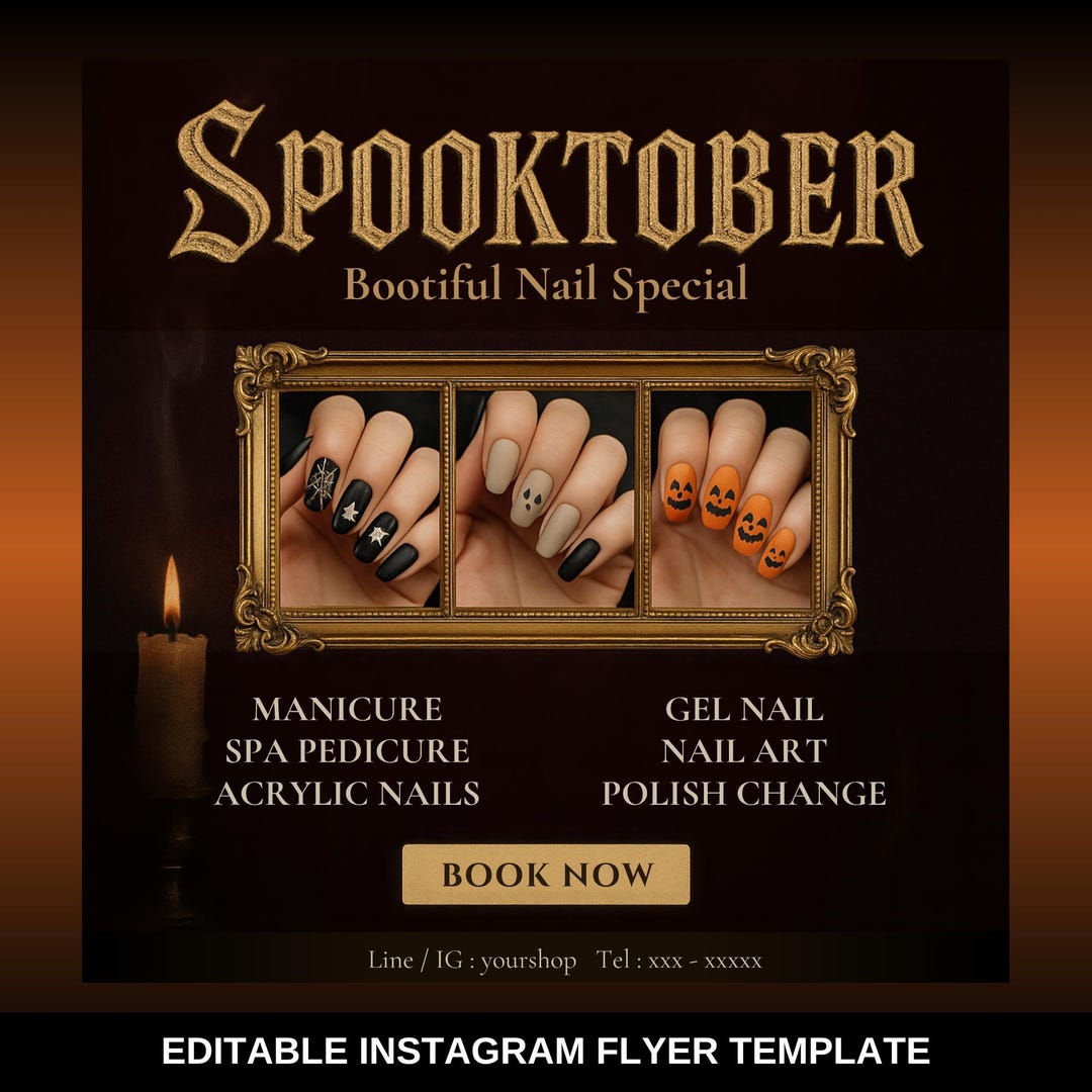 October Nail Specials Flyer, Spooktober Nail Art Template, Gothic ...