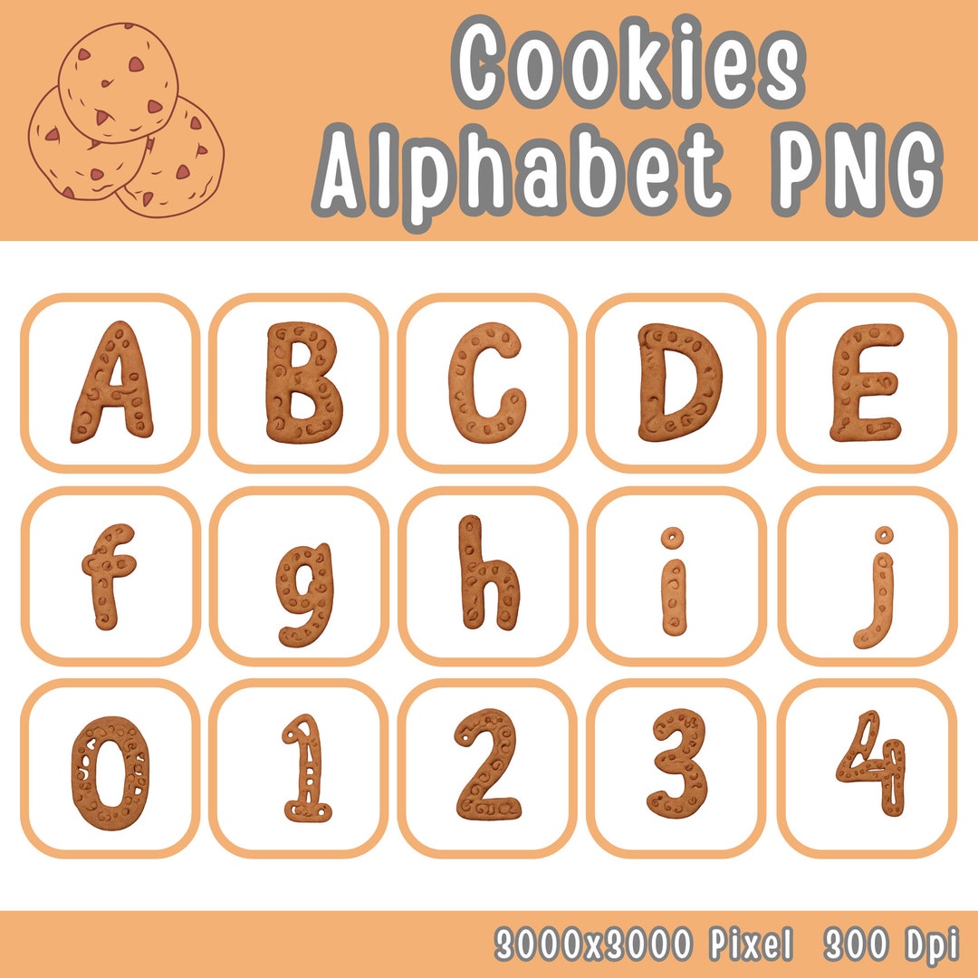 Cookies Alphabet Png Doodle Letters and Numbers Birthday - Etsy