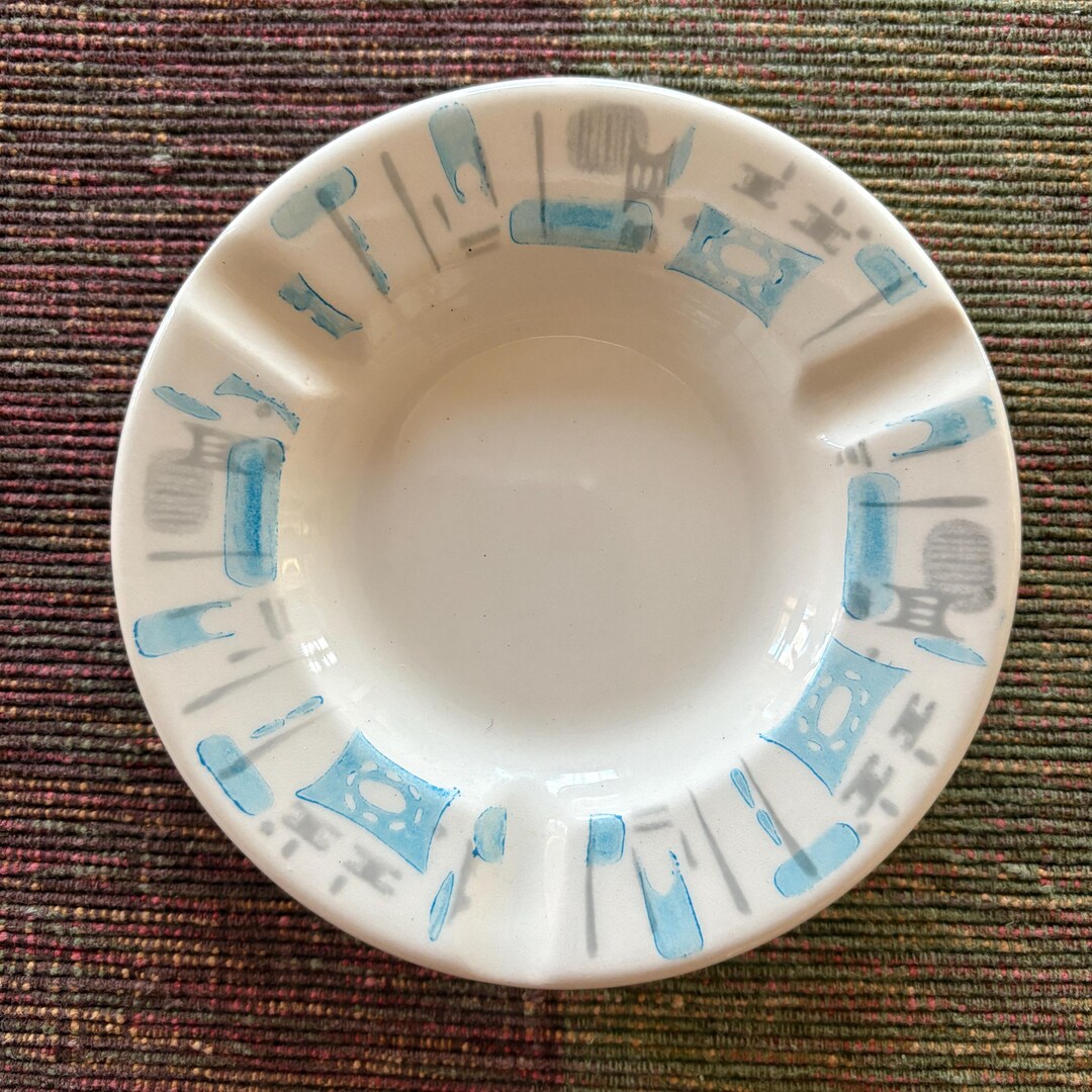 Fun Mid-century Ashtray With Blue and Grey Design - Etsy