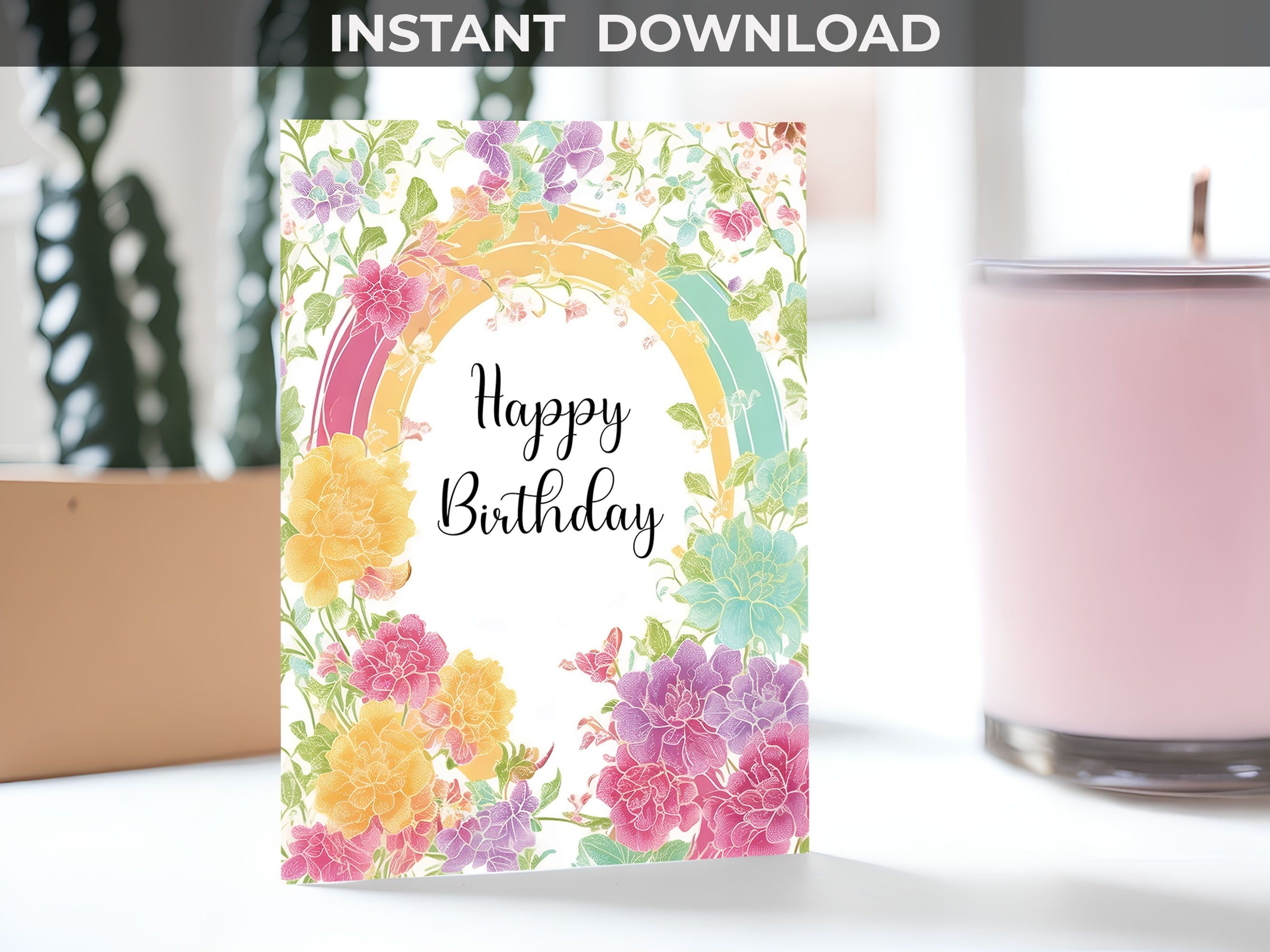 Printable Rainbow Birthday Card Kids Colorful Greeting - Etsy