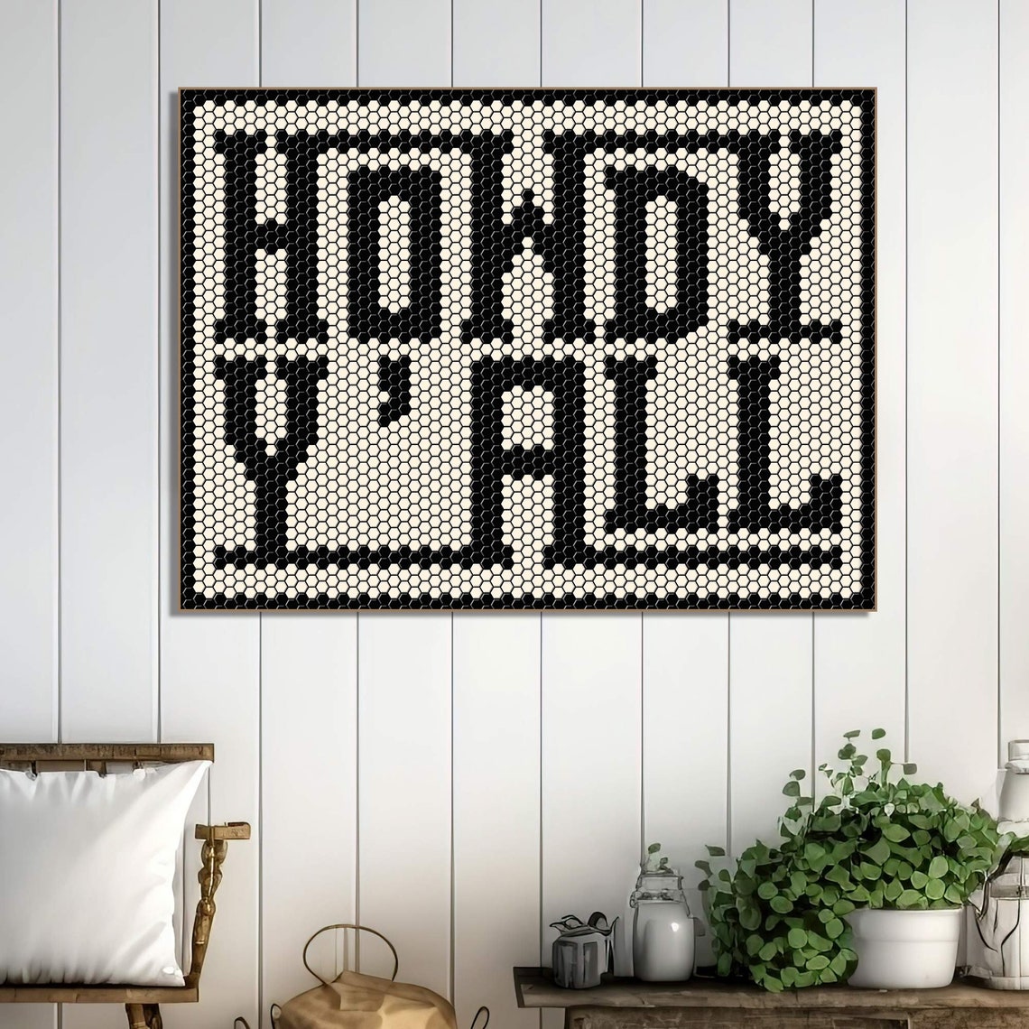 HOWDY Y'ALL Sign, Bistro Tile Print Typographic Poster Bold Boho ...