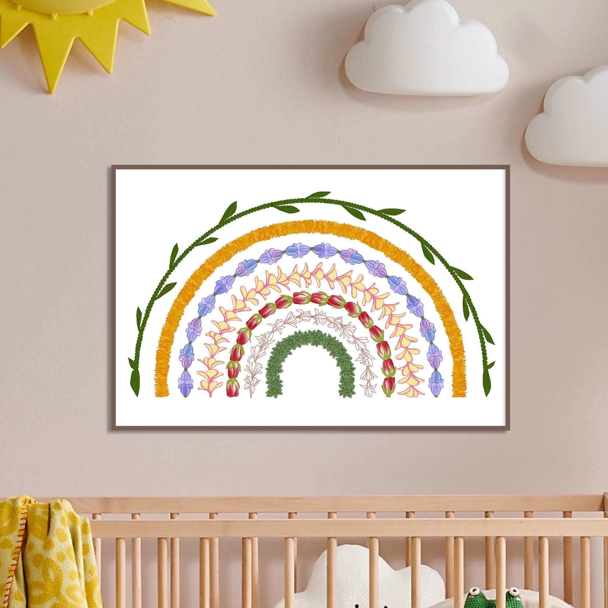 Native Hawaiian Flower Lei Rainbow Arch Artwork Tropical Hawaii Floral ...