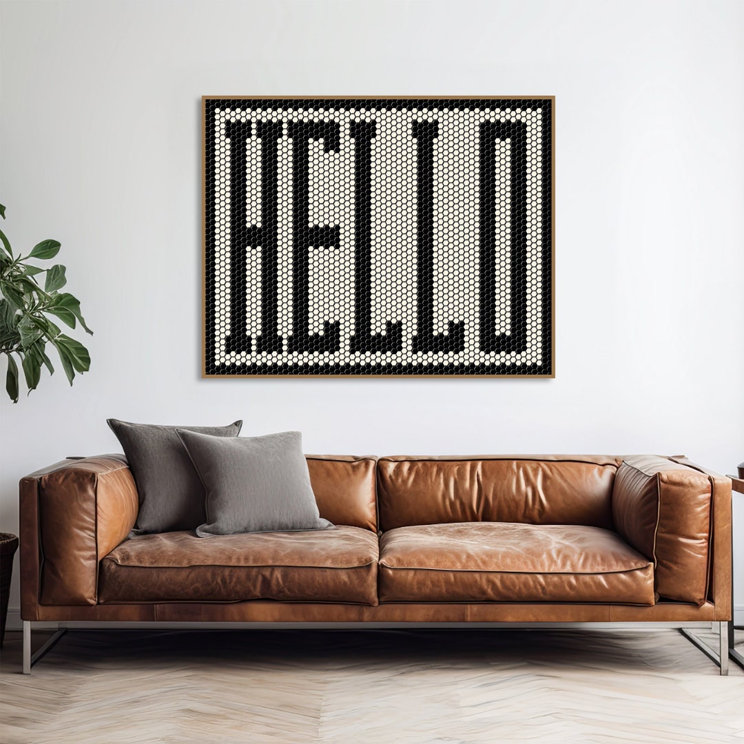 Hello Sign Hexagon Tile Word Print Retro Typography Poster MCM Wall Art ...