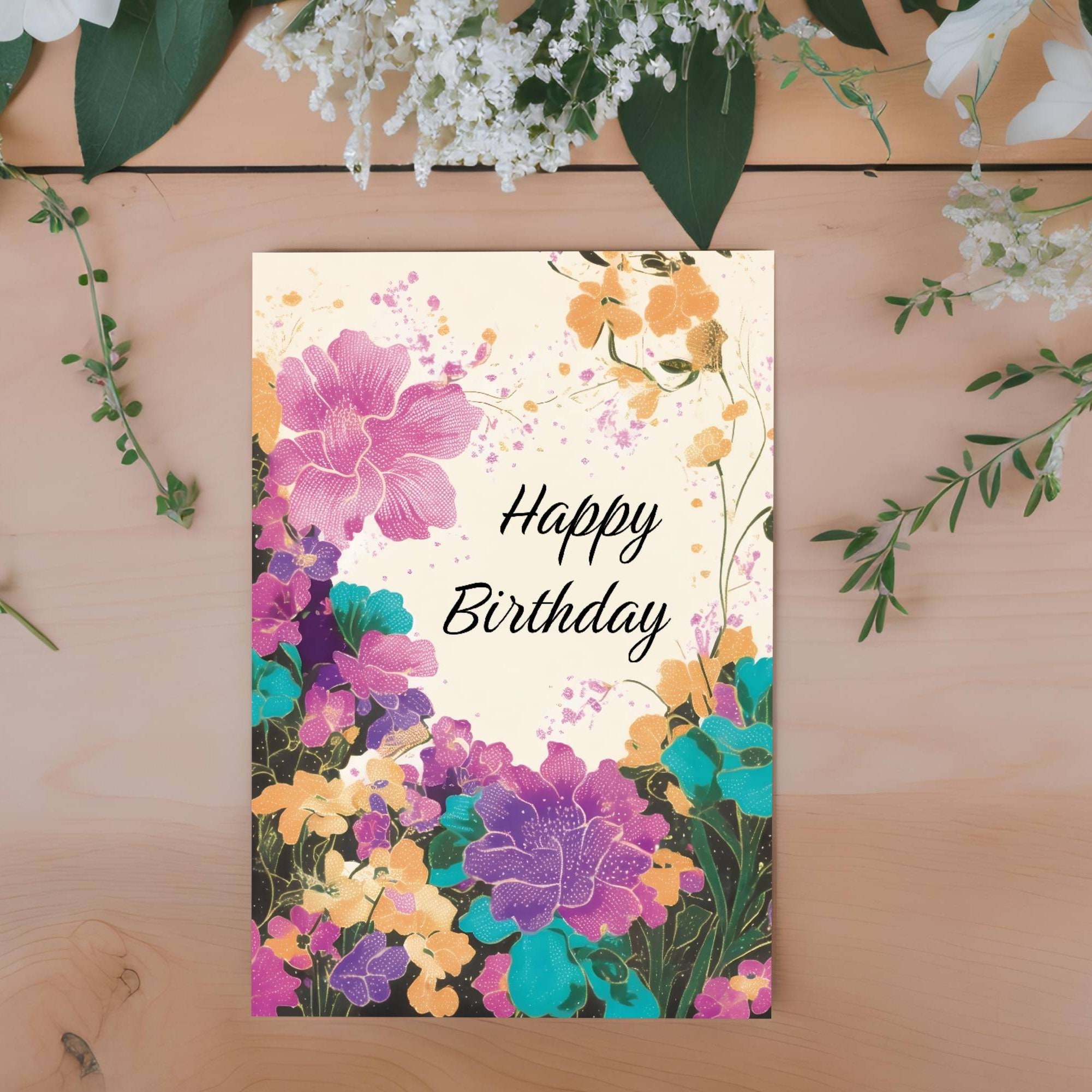 Flower Printable Birthday Card Colorful Floral Greeting - Etsy