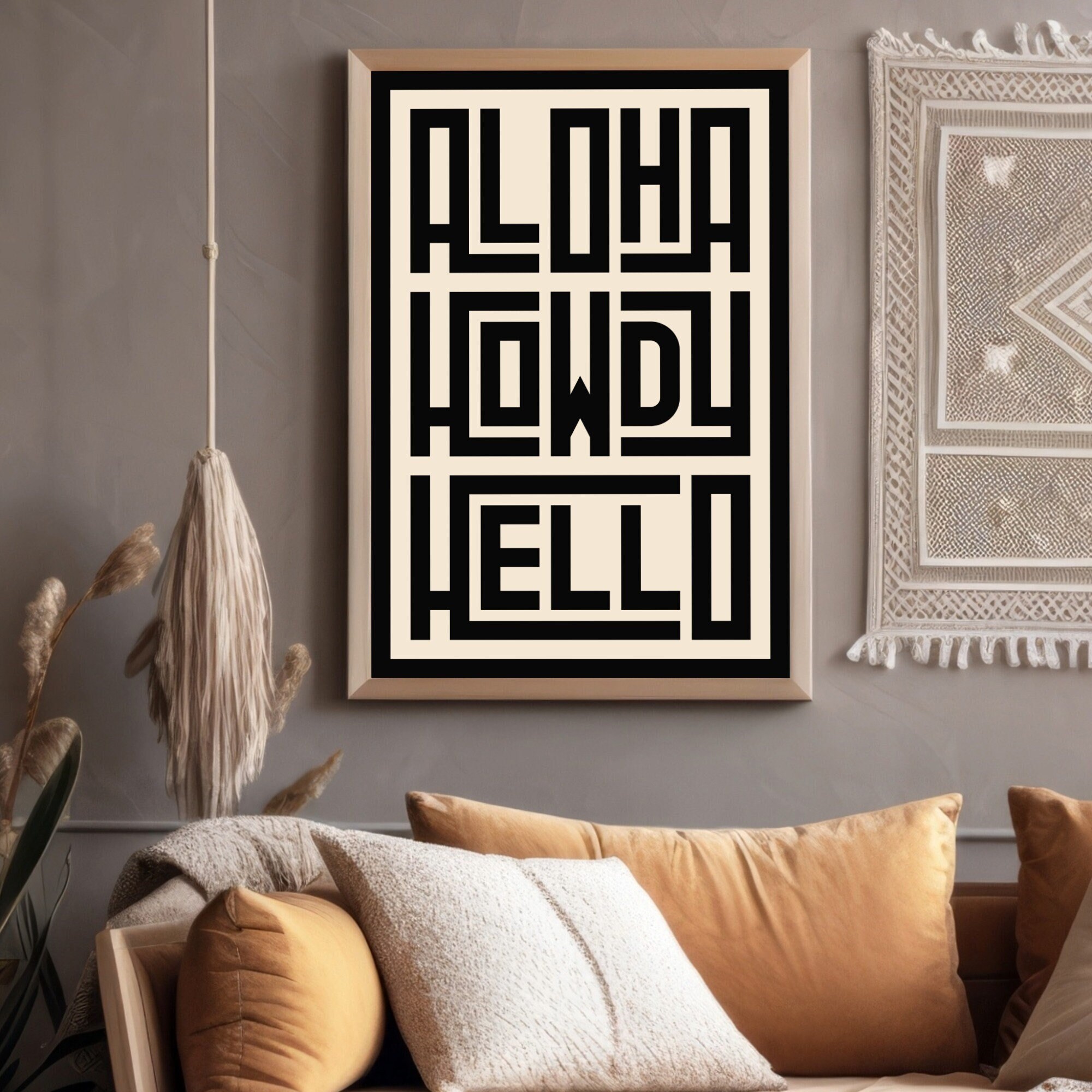 Aloha Howdy Hello Typography Wall Art Coastal Cowgirl Aesthetic Western ...