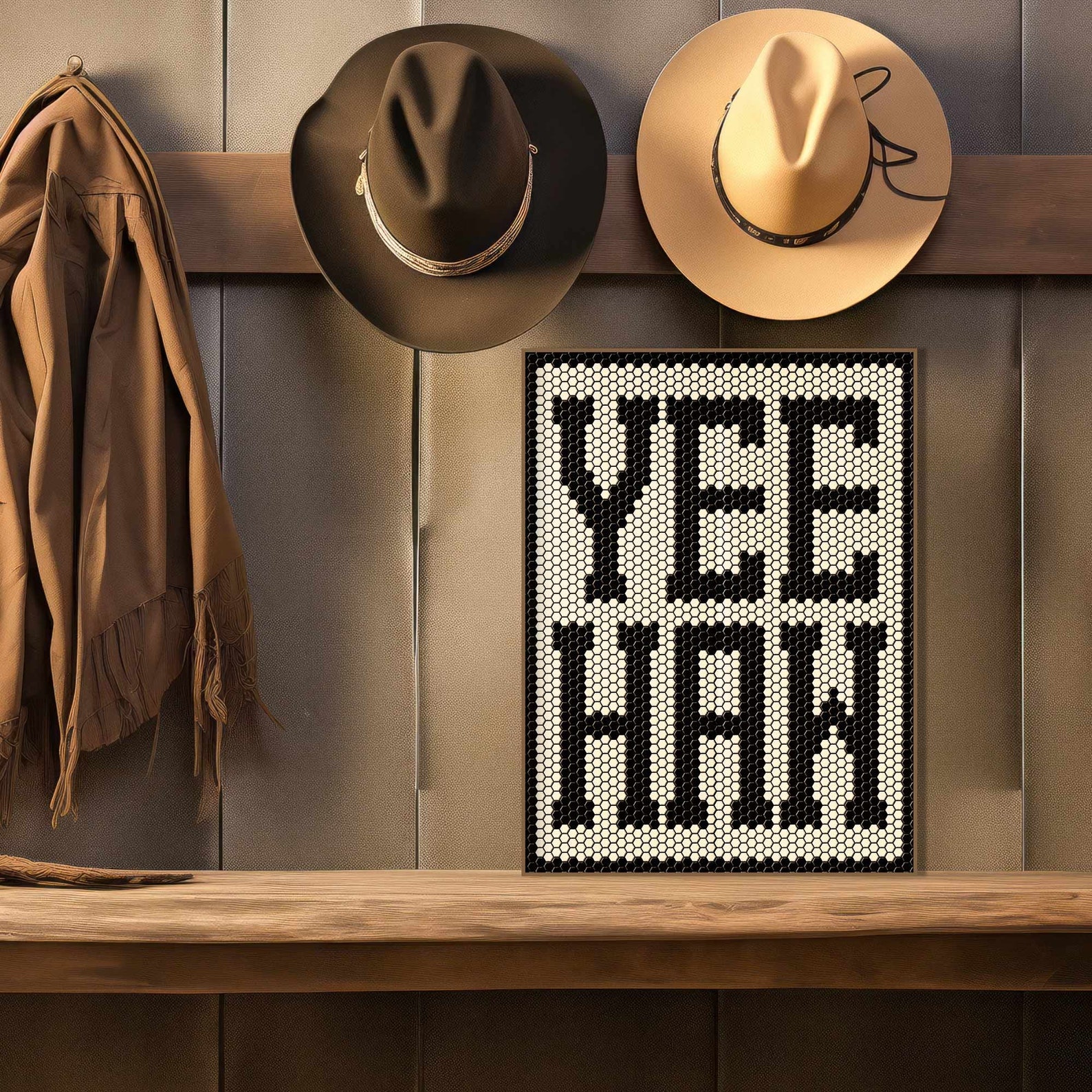 Yeehaw Poster Typography Hexagon Tile Yee Haw Wall Art Print Western ...