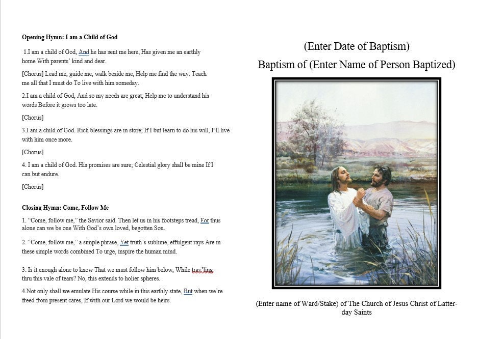 LDS Baptism Program Adult (downloadable) - Etsy
