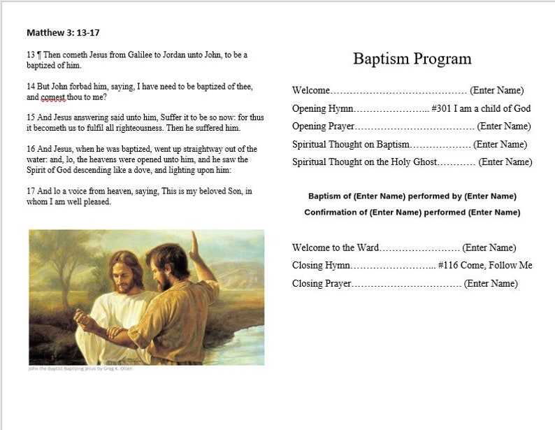 LDS Baptism Program Adult (downloadable) - Etsy