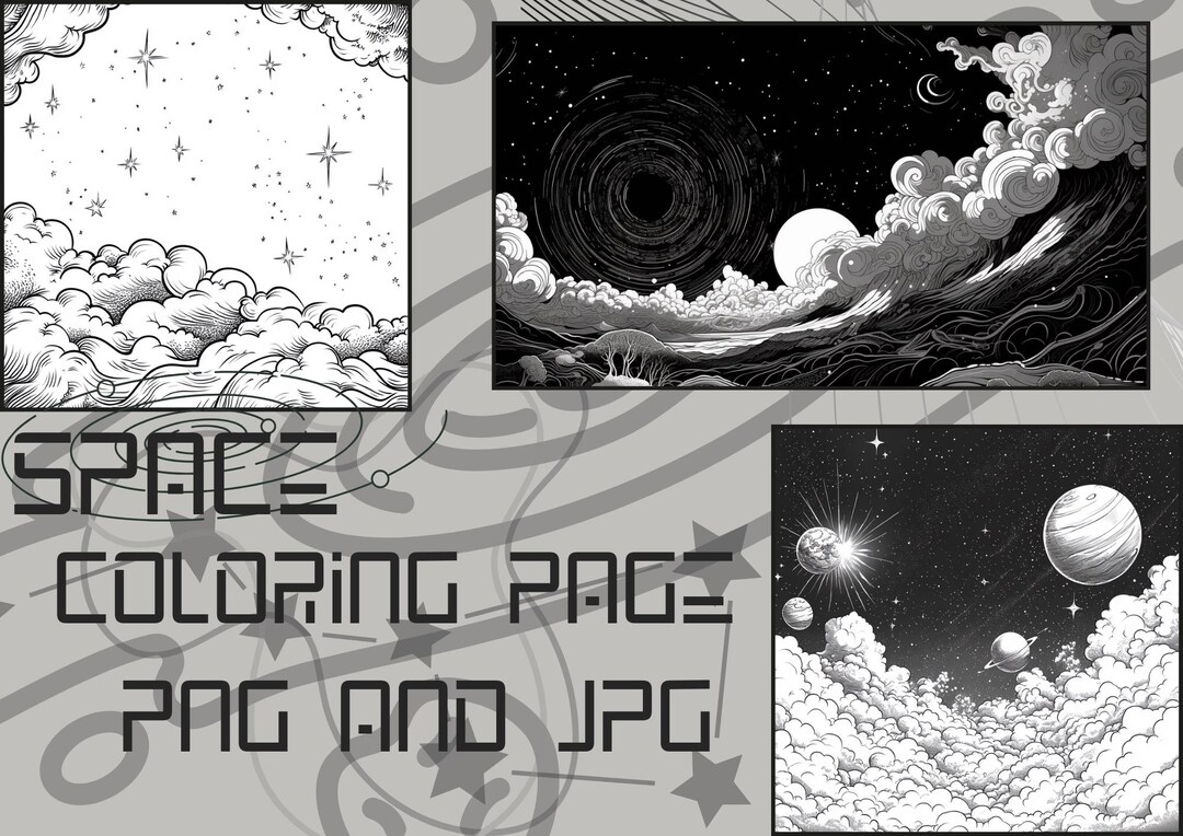 Cosmic Coloring Pages for Adults Space-themed Art Printables in PNG ...