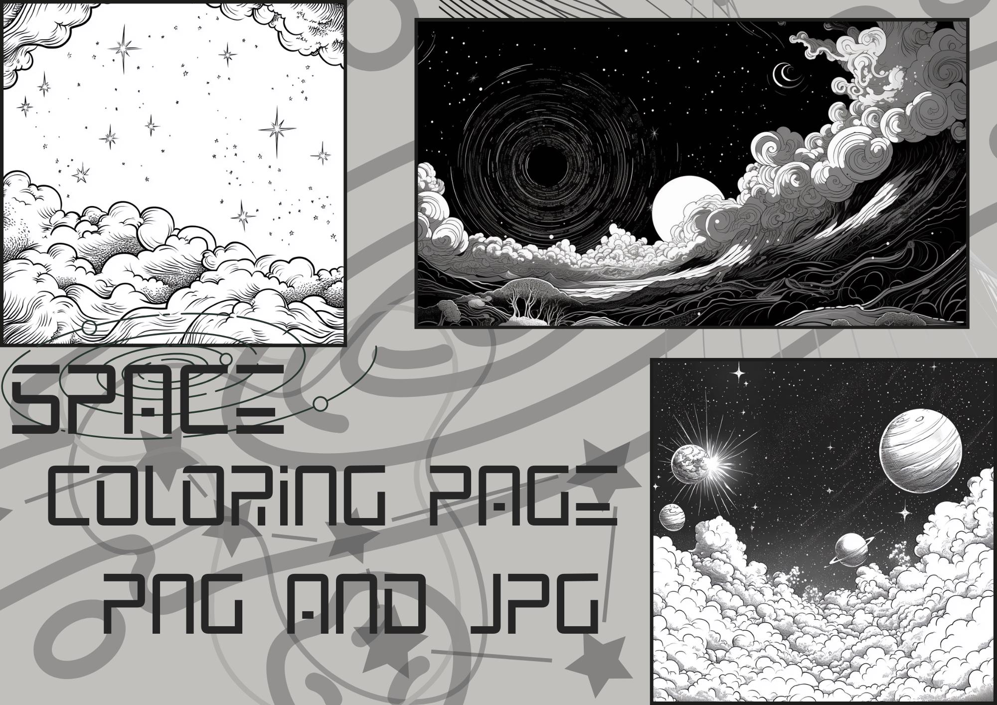 Cosmic Coloring Pages for Adults Space-themed Art Printables in PNG ...