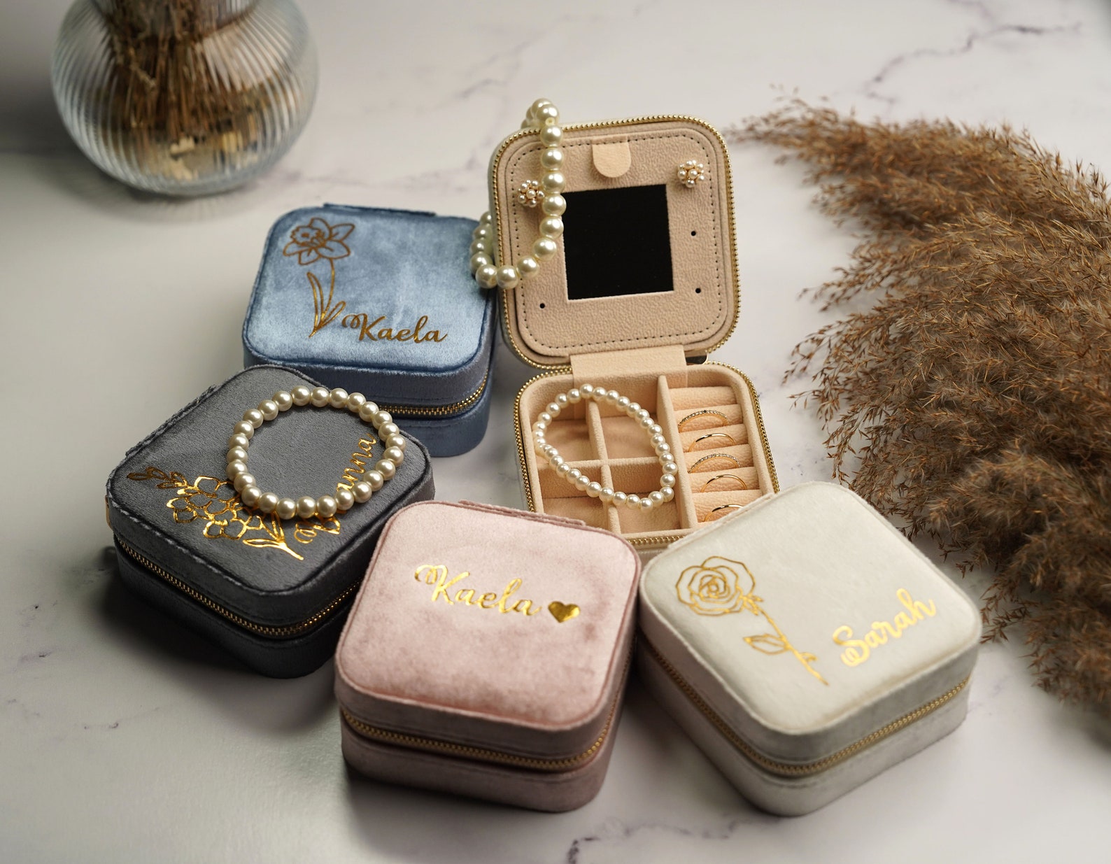 Personalized Jewelry Box , Custom Name Velvet Travel Jewelry Case ...