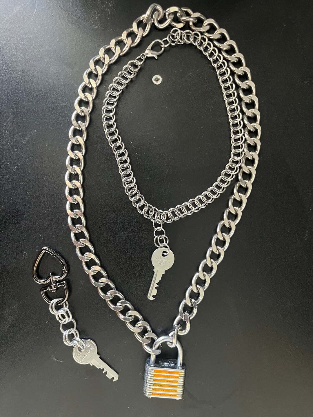 Lock and Key Chainmail Necklace and Keychain Set - Etsy