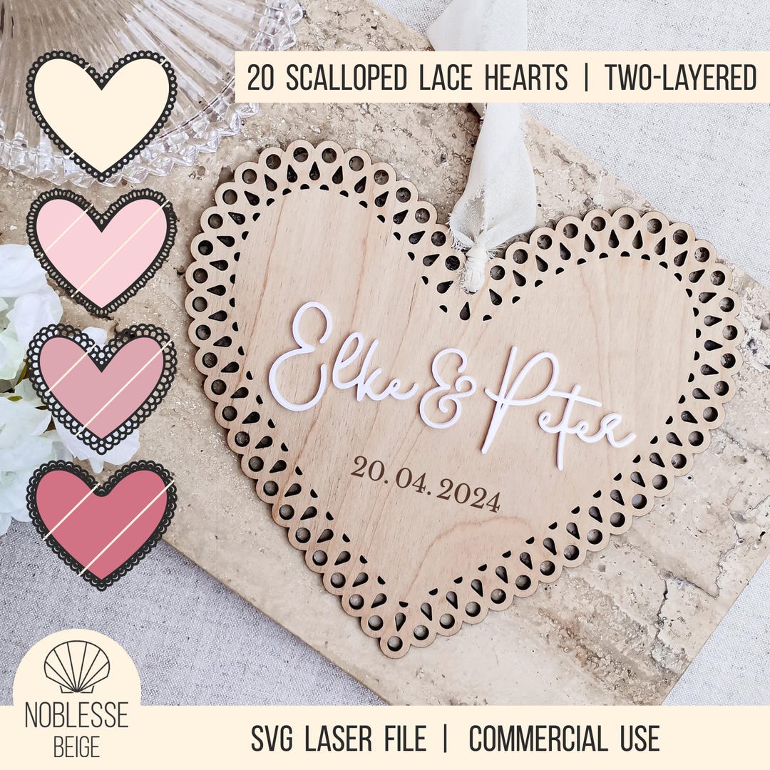 Archivo láser SVG: 20 corazones con encaje: corazón de encaje ...