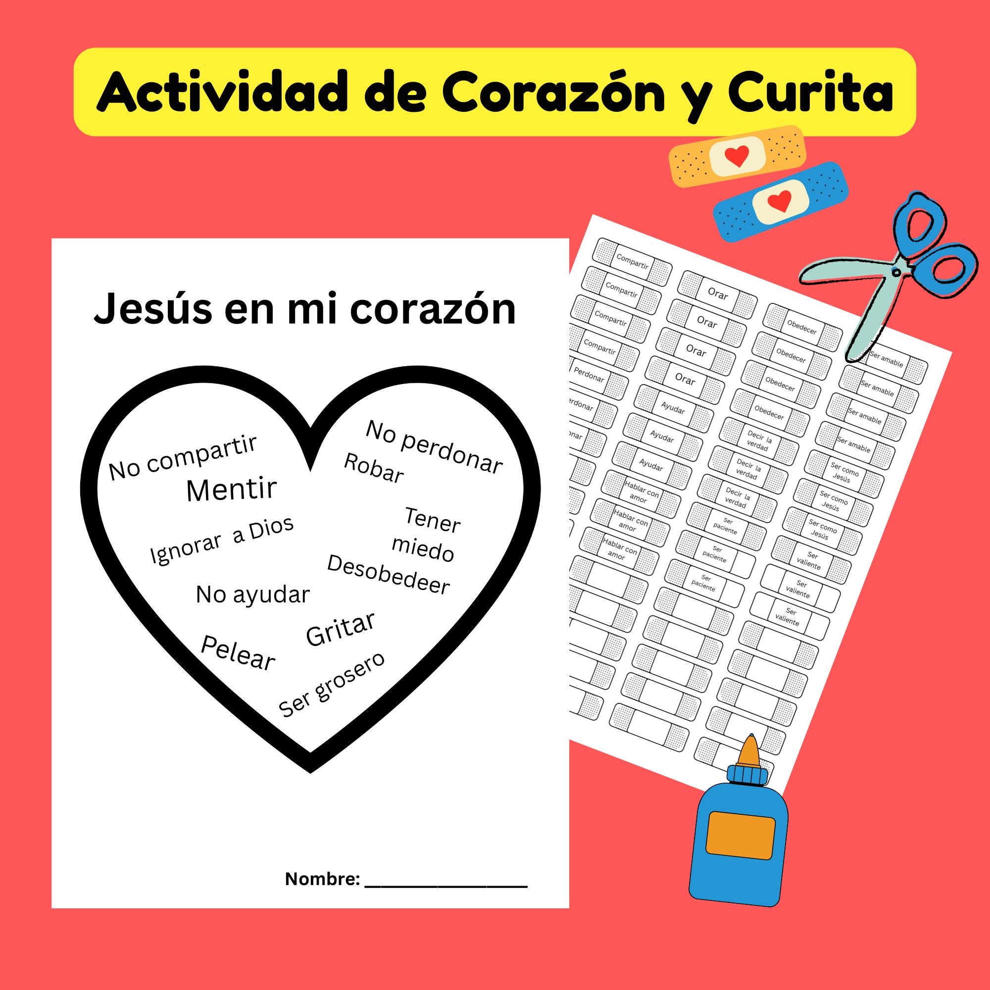 Actividad “jesús En Mi Corazón” – Corazón Y Curitas Para Recortar Y ...