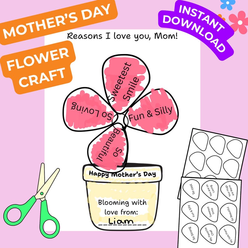 Mother’s Day Flower Craft for Kids – Printable Petal Template PDF ...