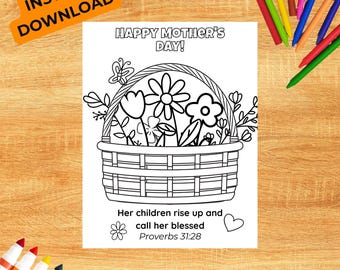 Mother's Day Card Activity Sunday School Craft for Mom Coloring Potted ...