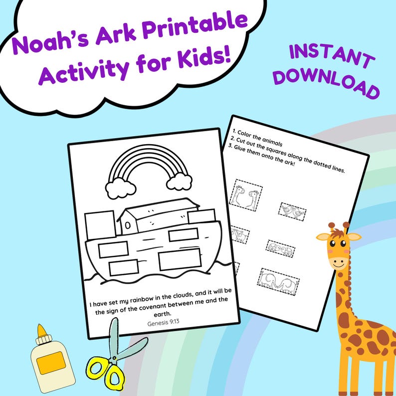 Noah’s Ark Printable Activity for Kids – Bible Craft, Cut and Paste ...
