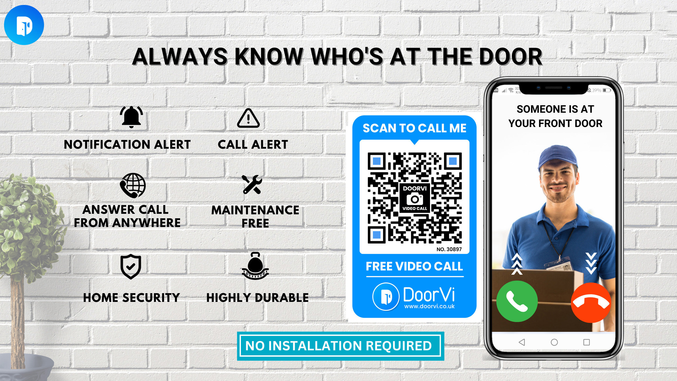Download Custom Colour Door Sign Sticker QR Code Video Doorbell CCTV ...