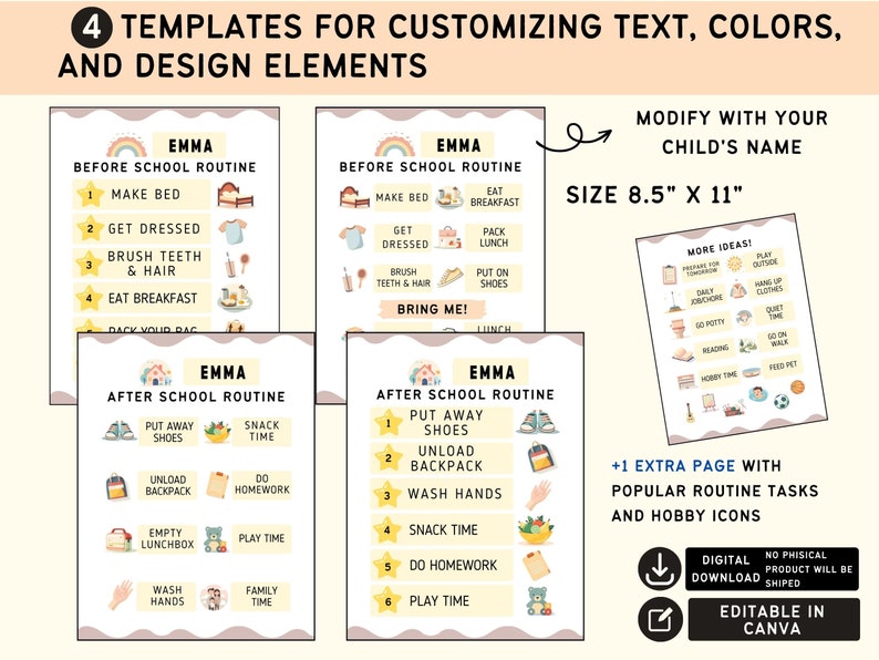 Before and After School Responsibility Chart Kids Editable Chart ...