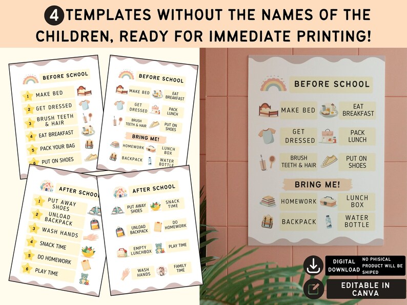 Before and After School Responsibility Chart Kids Editable Chart ...