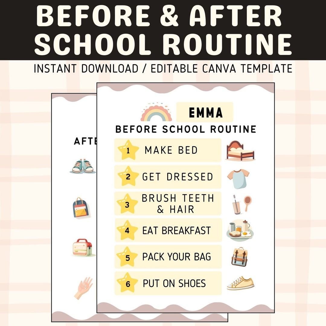 Before and After School Responsibility Chart Kids Editable Chart ...