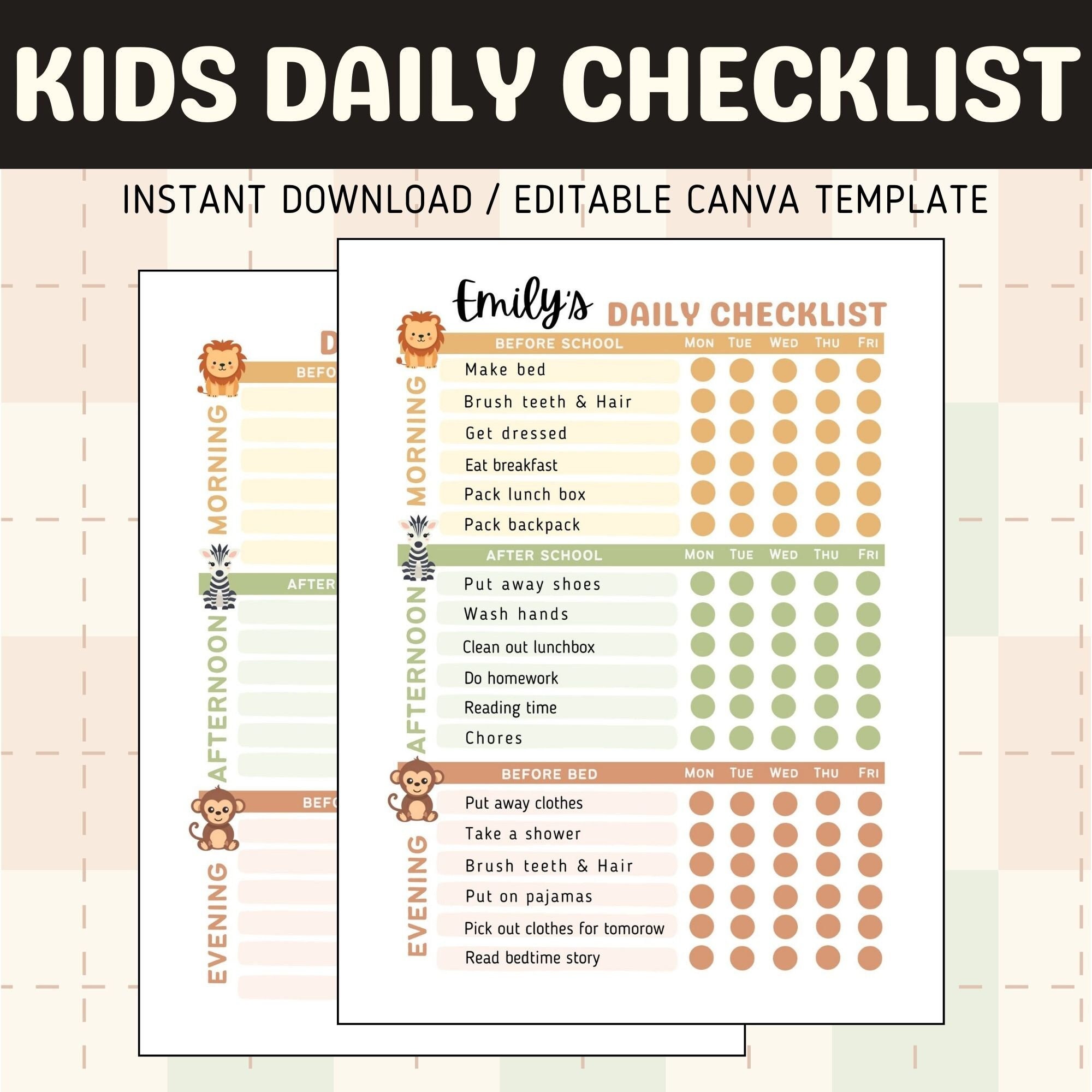 Kids Daily Routine Checklist, Editable Checklist, Kids Daily Schedule ...