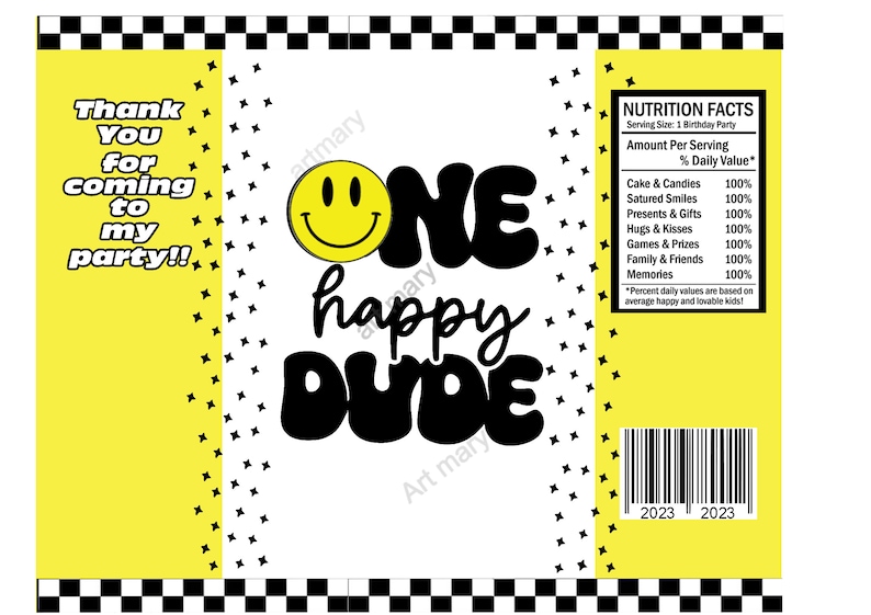 One Happy Dude Chip Bags Wrapper /snack Bag Printable/ Party Printable ...