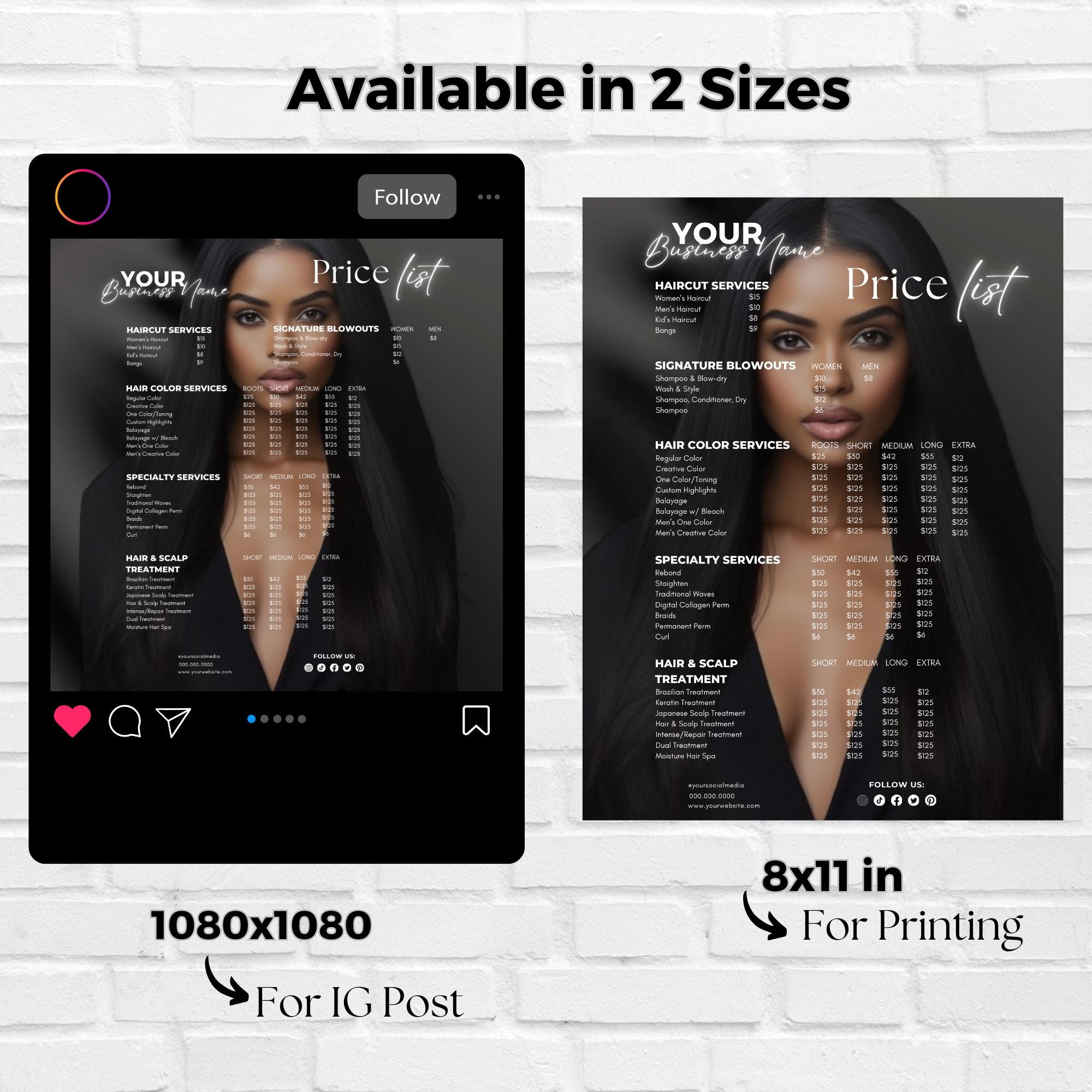 Hair Pricing Template, Editable Hair Stylist Price List Template ...