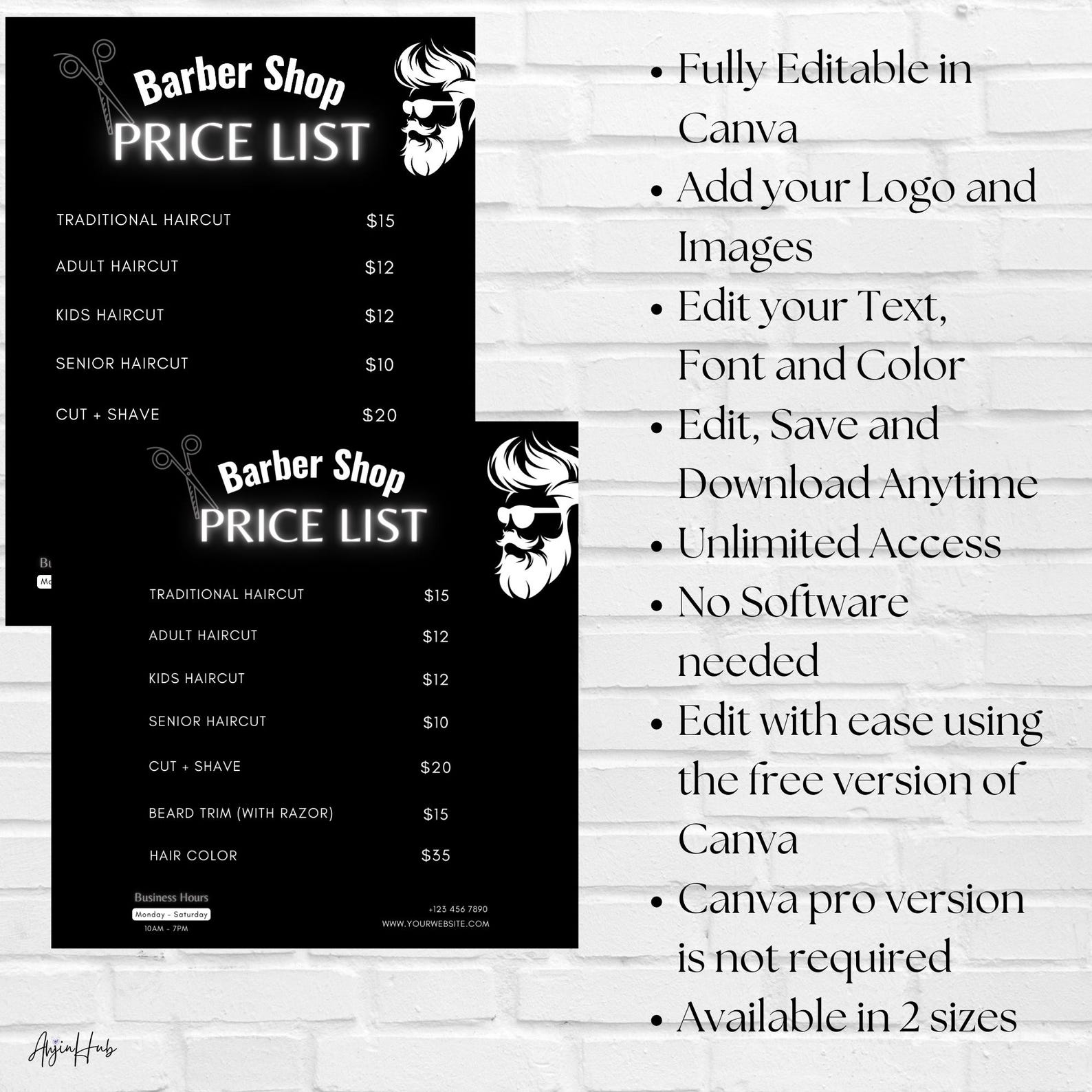 DIY Barber Shop Price List Template, Barber Shop Pricing Template ...