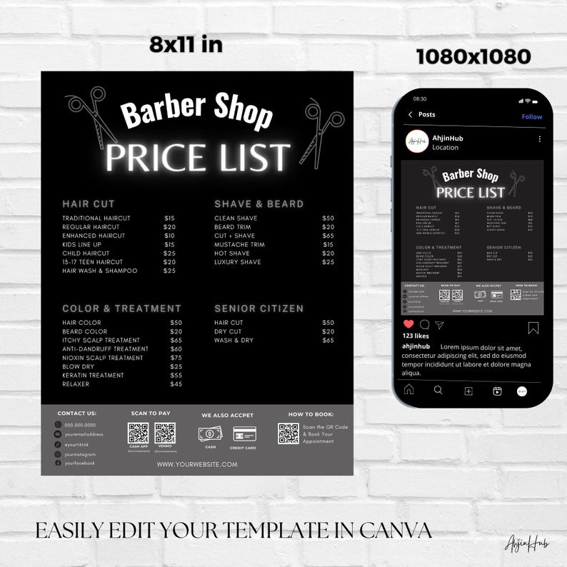 Barber Shop Price List Template, DIY Barber Shop Pricing Template ...