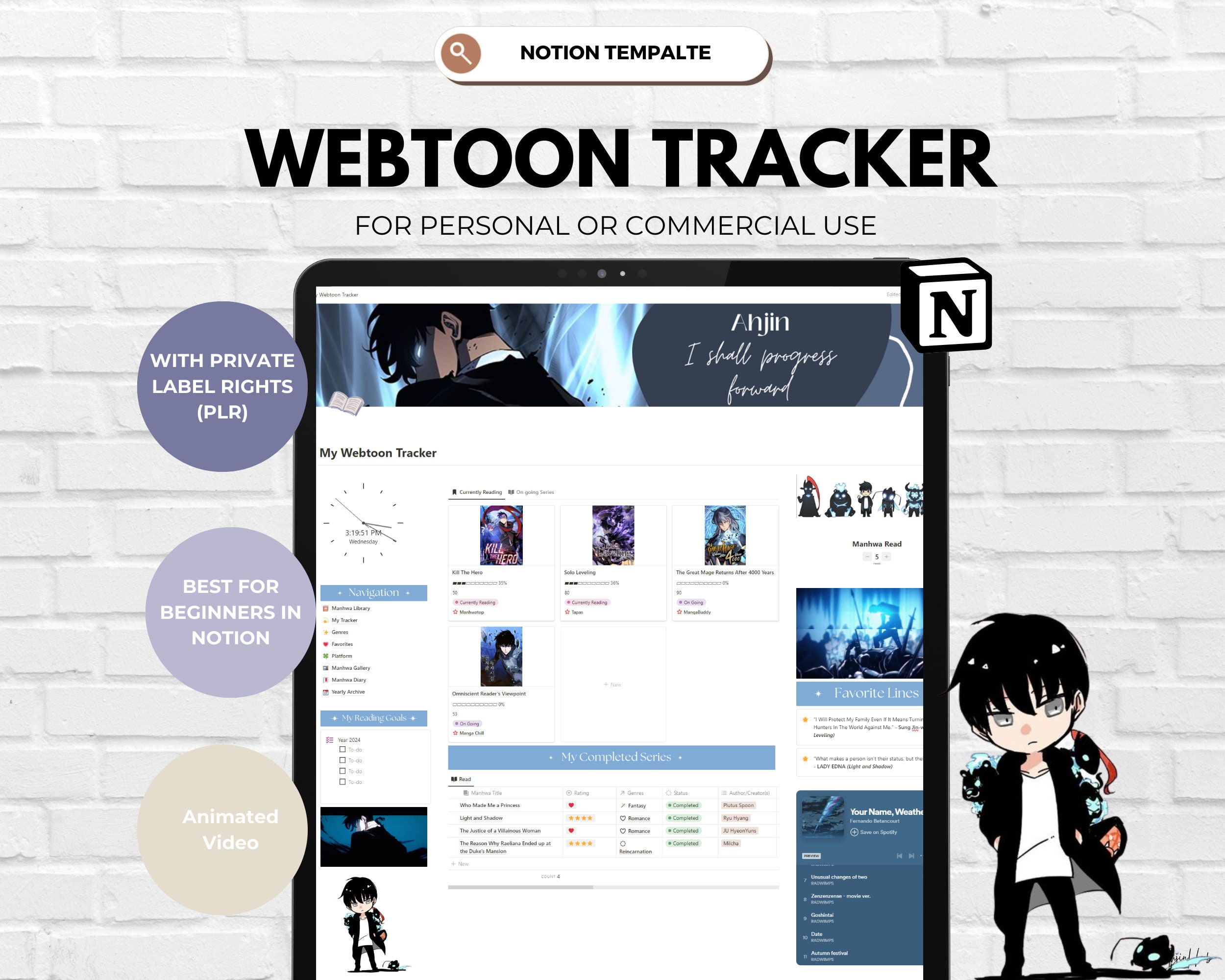Notion Book Template PLR, Manhwa Notion Template, Notion Dashboard for ...