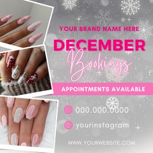 December Flyer Template, Christmas Book Now Flyer, Nail Tech Social ...