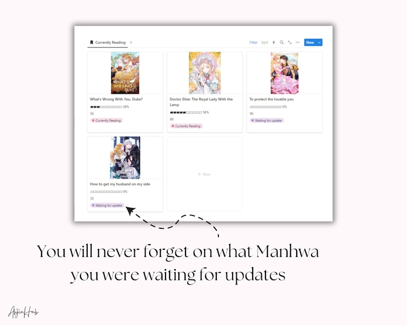 Manhwa Reading Notion Template, Notion Dashboard for Book Digital ...