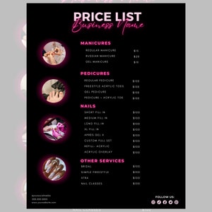 DIY Nail Price List Template, Nails Pricing Template, Editable Nail ...