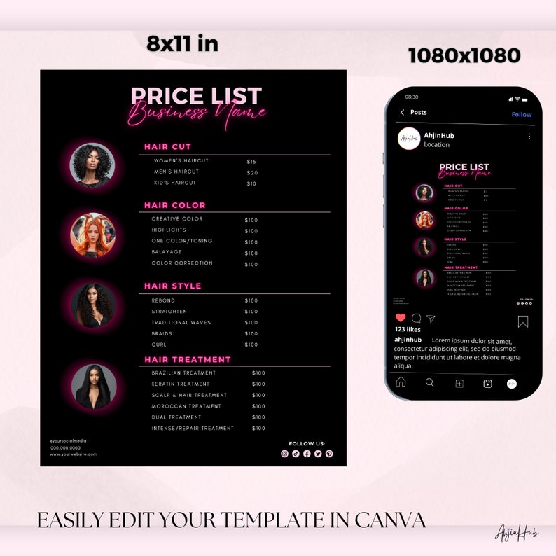DIY Price List Template, Hair Pricing Template, Editable Hairstylist ...