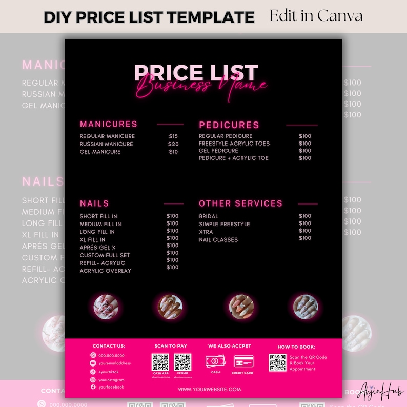 DIY Nail Price List Template, Nails Pricing Template, Editable Nail Tech Pricing Guide Sheet ...