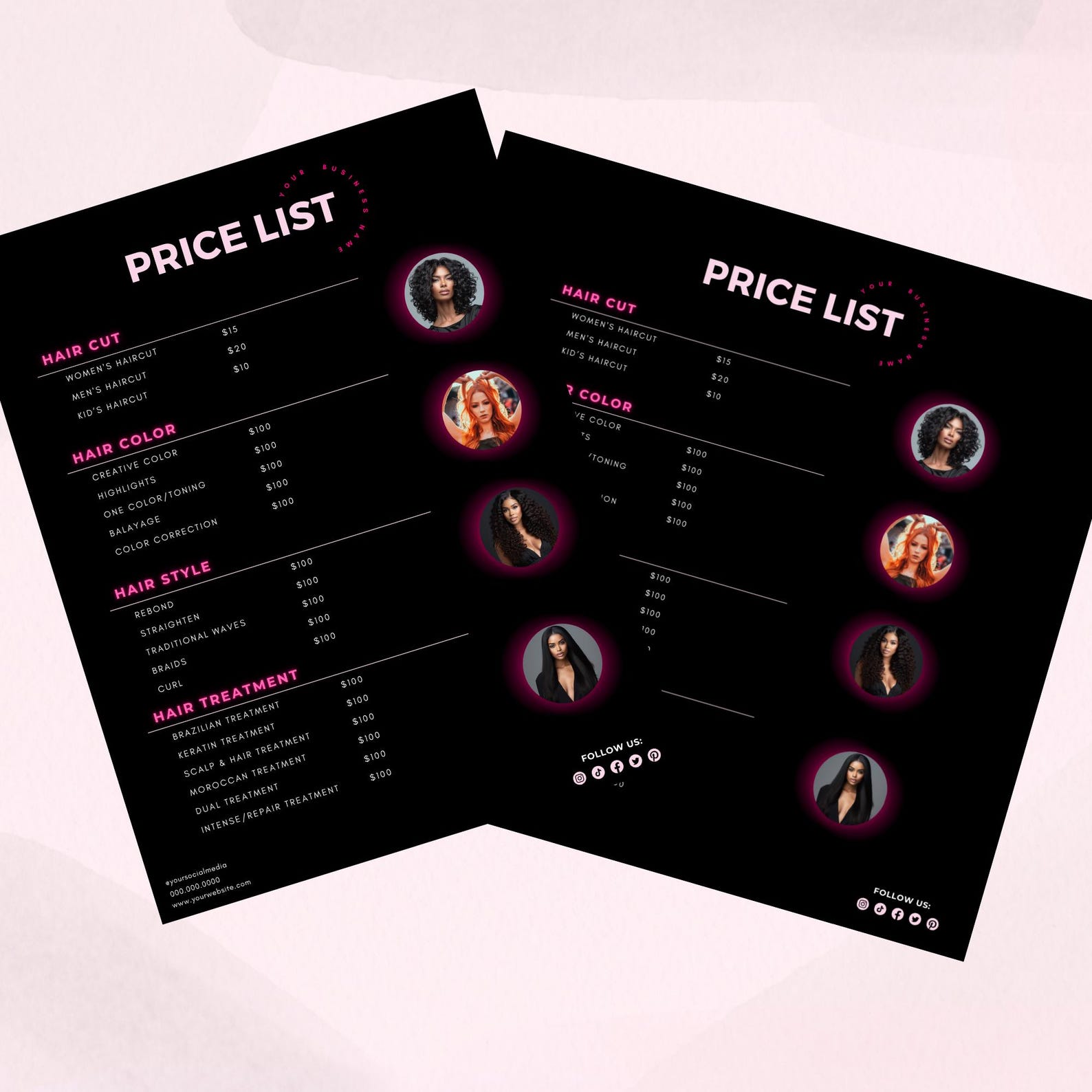 DIY Hair Stylist Price List Template, Hairstylist Pricing Template ...