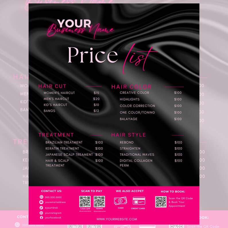 Hair Price List Template, DIY Hair Stylist Price List Flyer ...