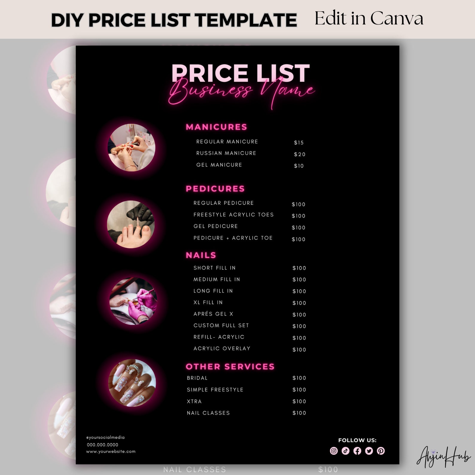 DIY Nail Price List Template, Nails Pricing Template, Editable Nail ...