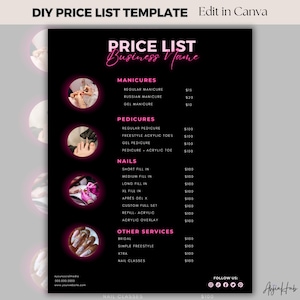 DIY Nail Price List Template, Nails Pricing Template, Editable Nail Tech Pricing Guide Sheet ...
