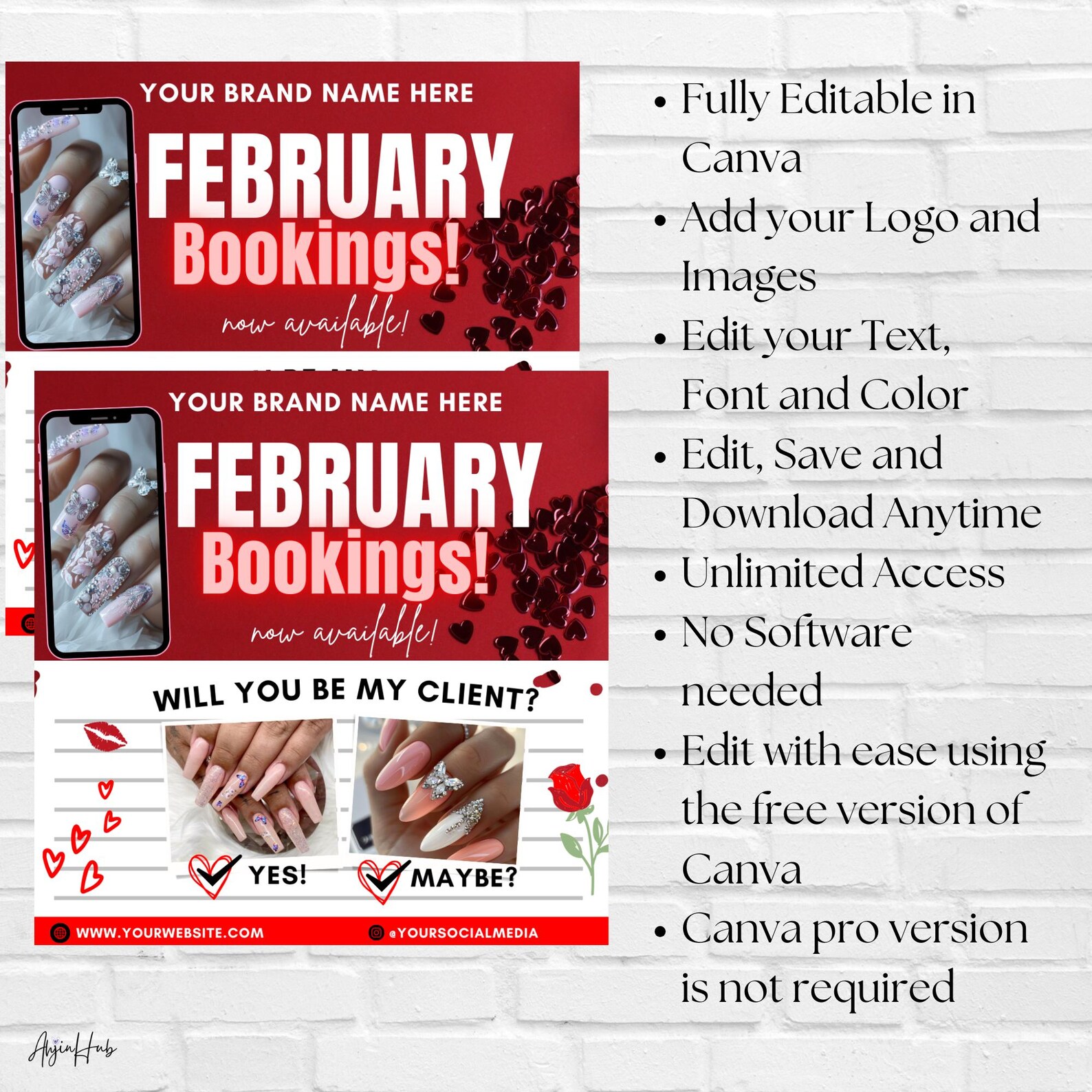 February Flyer Template, Valentines Book Now Flyer, DIY Nail Tech ...